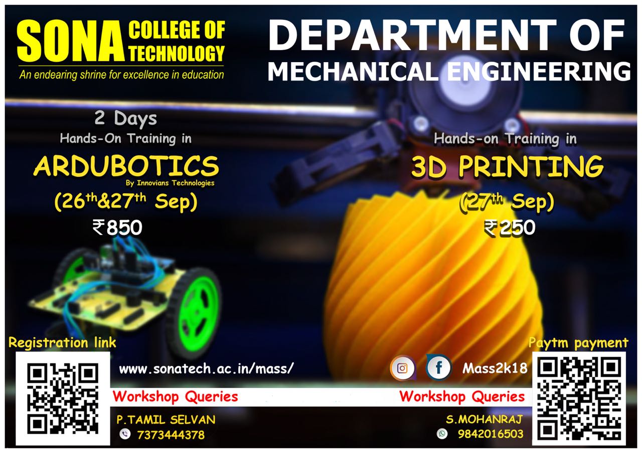 Workshop on ARDUBOTICS & 3D- Printing - SONA College of Technology ...