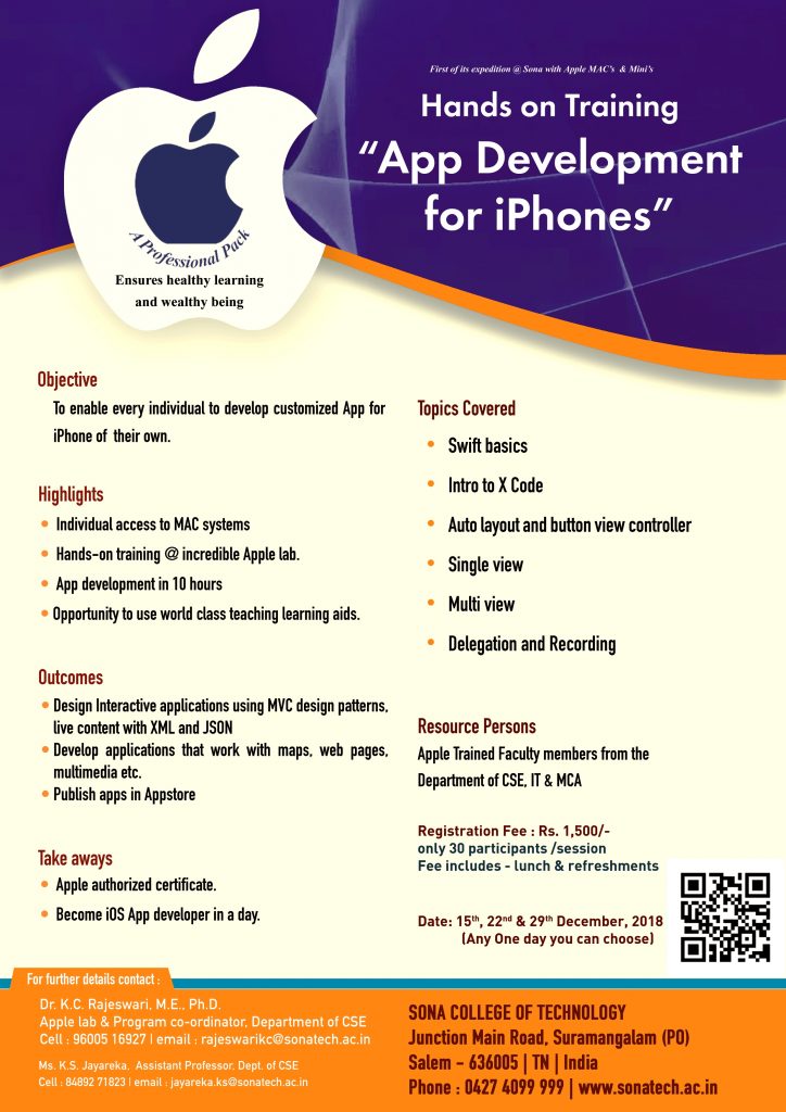 Hands on Training on "App Development for iPhones" - SONA College of ...