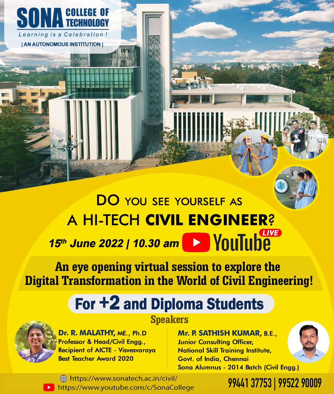 Youtube live session on a Hi Tech Civil Engineer - SONA College of ...