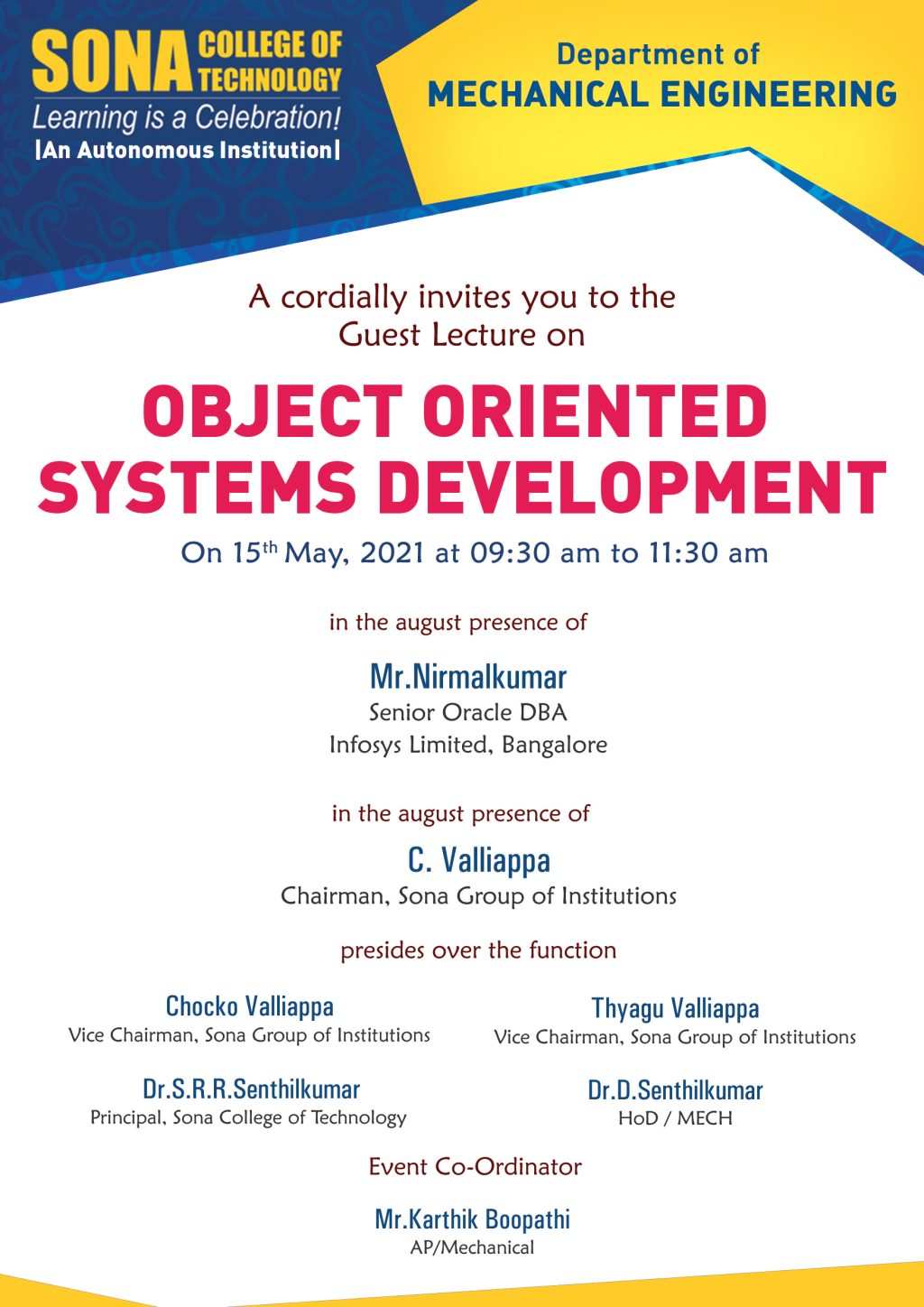 Object Oriented Systems Development - SONA College of Technology | News ... Object Oriented Systems Development - SONA College of Technology | News ...